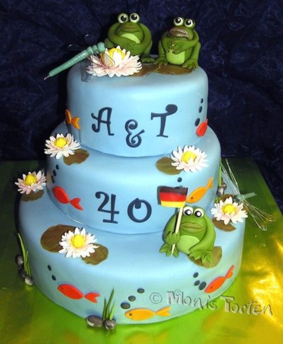 Pond Cake With Frogs And Dragonflies - CakeCentral.com