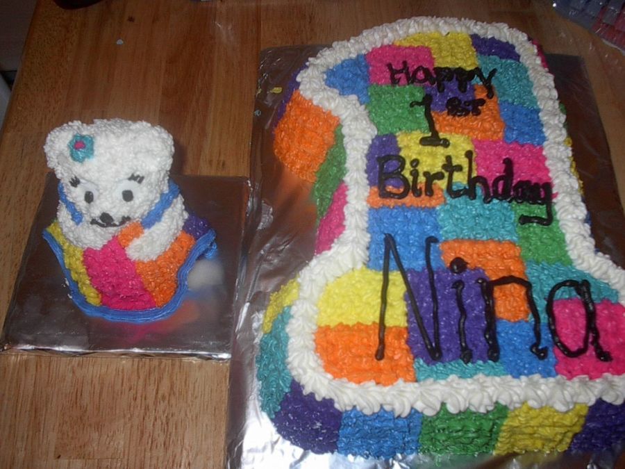 First Birthday Cake With Mini Teddy Bear Smash Cake - CakeCentral.com