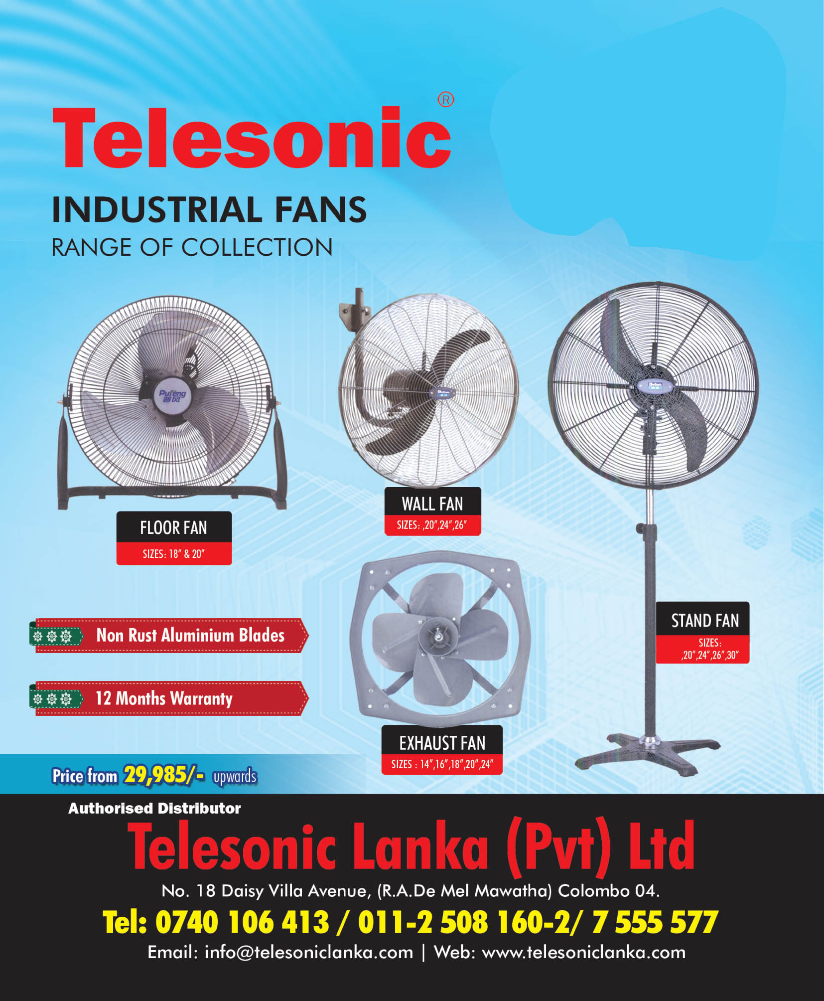 Telesonic industrial fans – Adz.lk – Classified Ads & Directory Listing