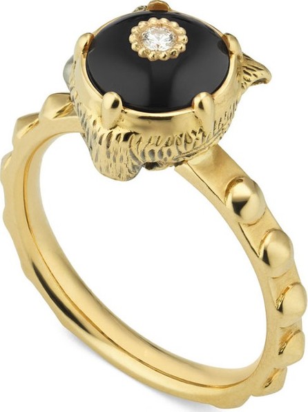 Gucci 18k Gold Le Marche des Merveilles Onyx Feline Ring, Size 6.75 - Luxed