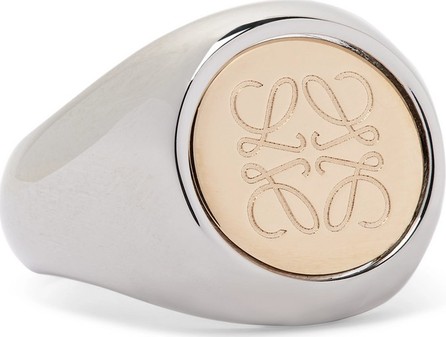 LOEWE Logo-Engraved Silver and Gold-Tone Signet Ring - Luxed
