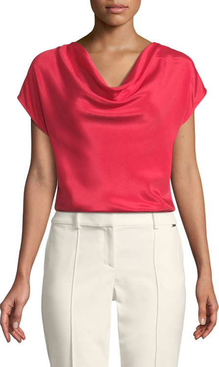 St. John Cap-Sleeve Draped-Neck Silk Top - Luxed