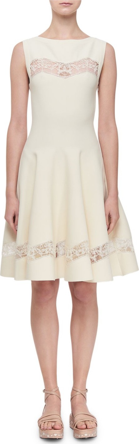 Alaïa Raffia-Embroidered Sheer Panel Dress, White - Luxed