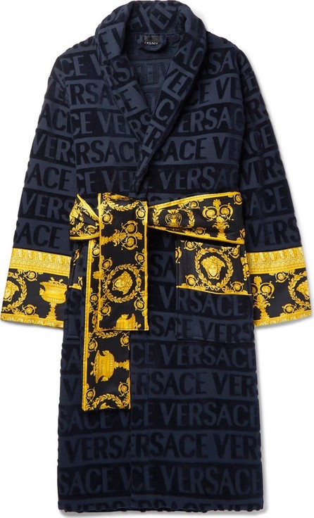 Versace Satin-Trimmed Logo-Jacquard Cotton-Terry Robe - Luxed