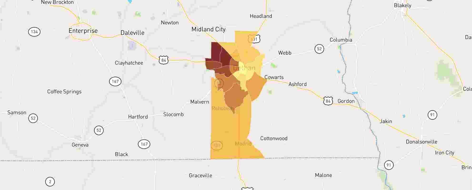 Dothan Zip Code Area Map