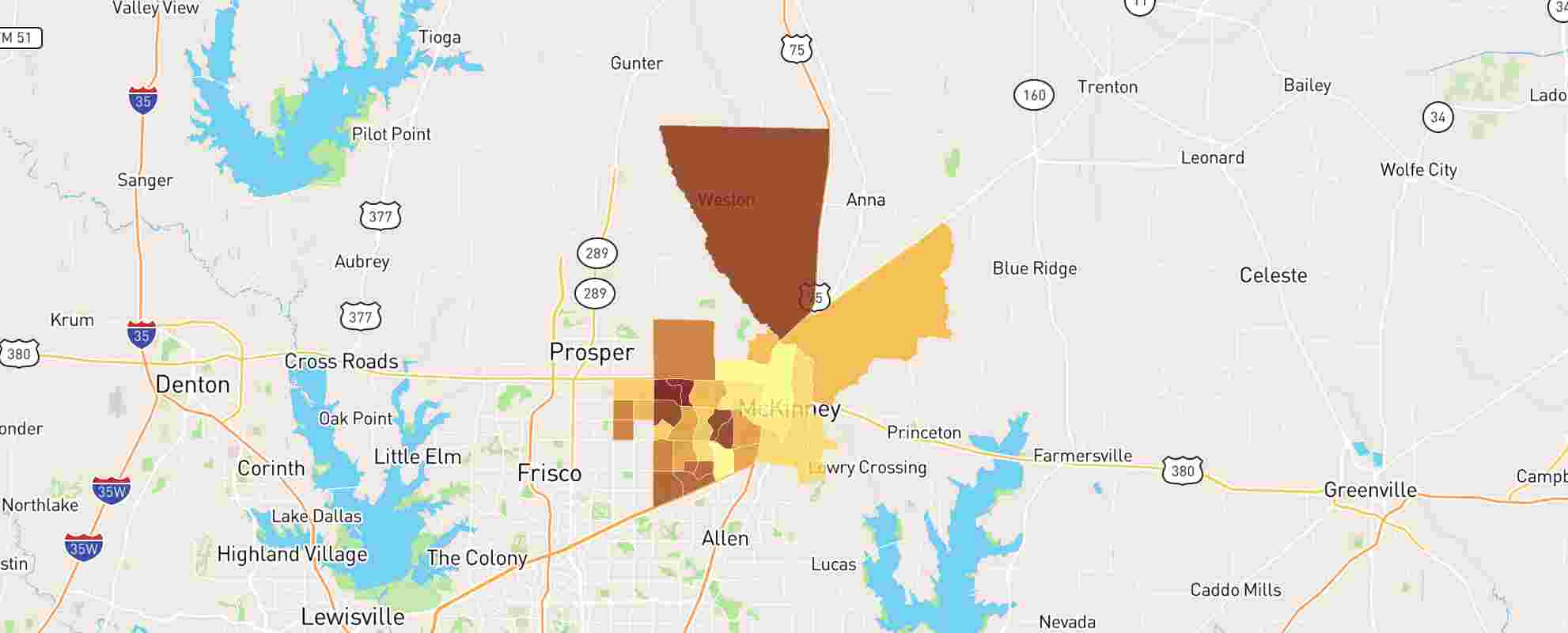 North And Surrounding Cities Map Of Mckinney Denton / Plano / McKinney