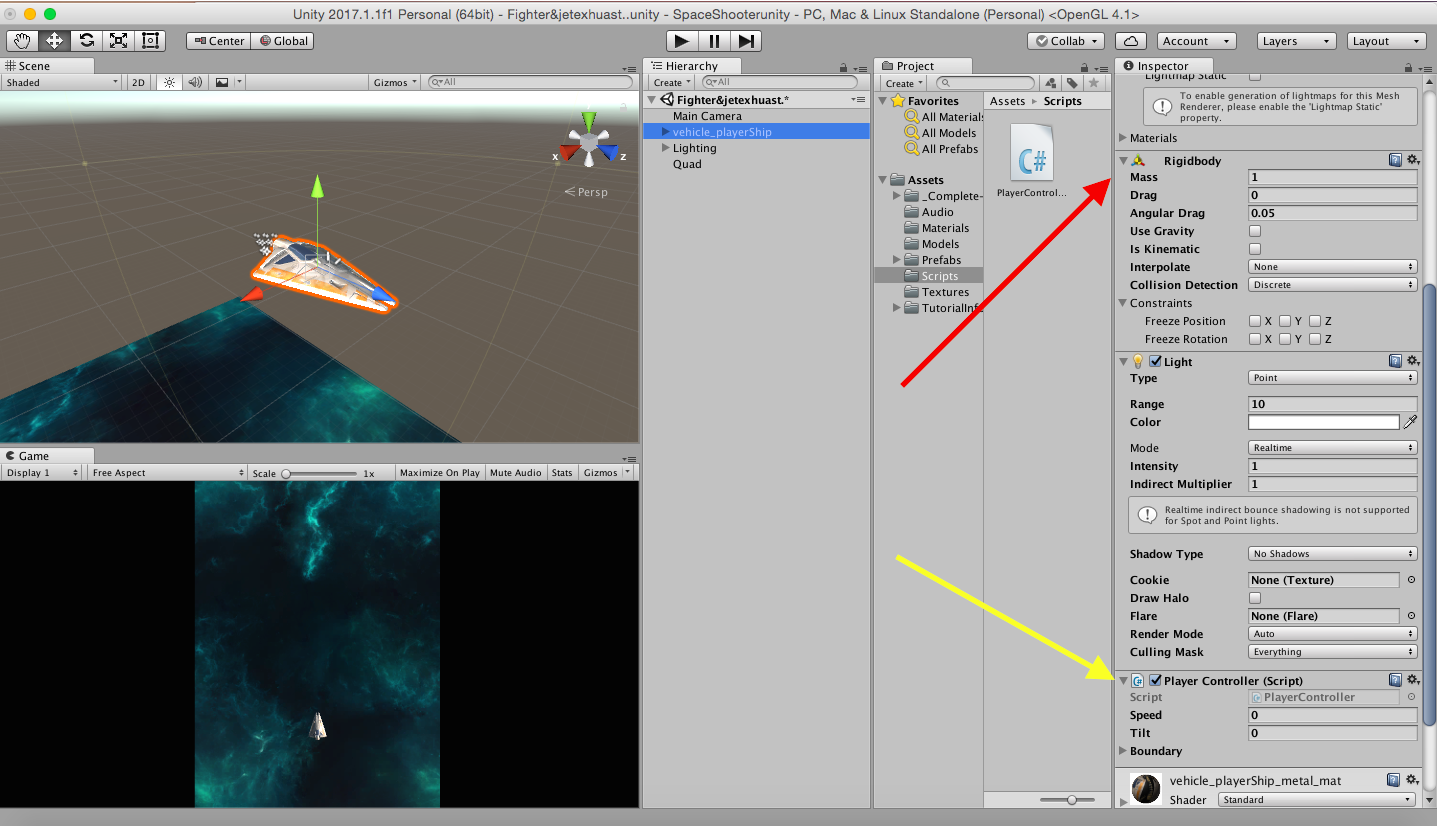 Unity Space Shooter Tutorial: How do I actually "move" the player? - CG Cookie