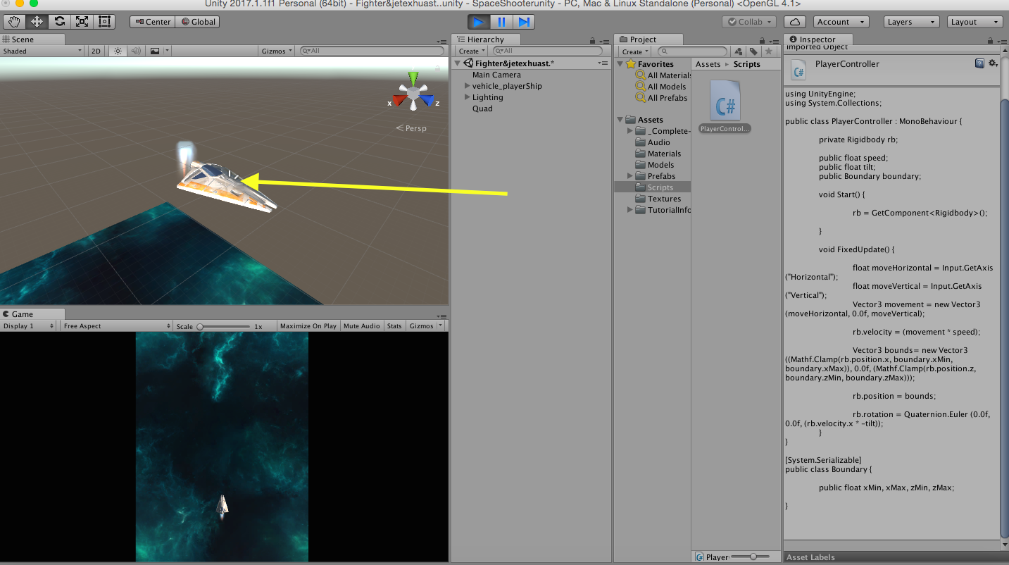Unity Space Shooter Tutorial How Do I Actually Move The Player Cg Cookie Learn Blender 