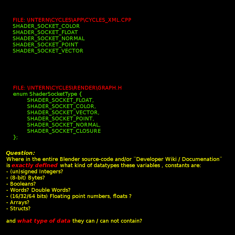 Blender Cycles - Technical (developer) question about various types of Cycles Shader data ...