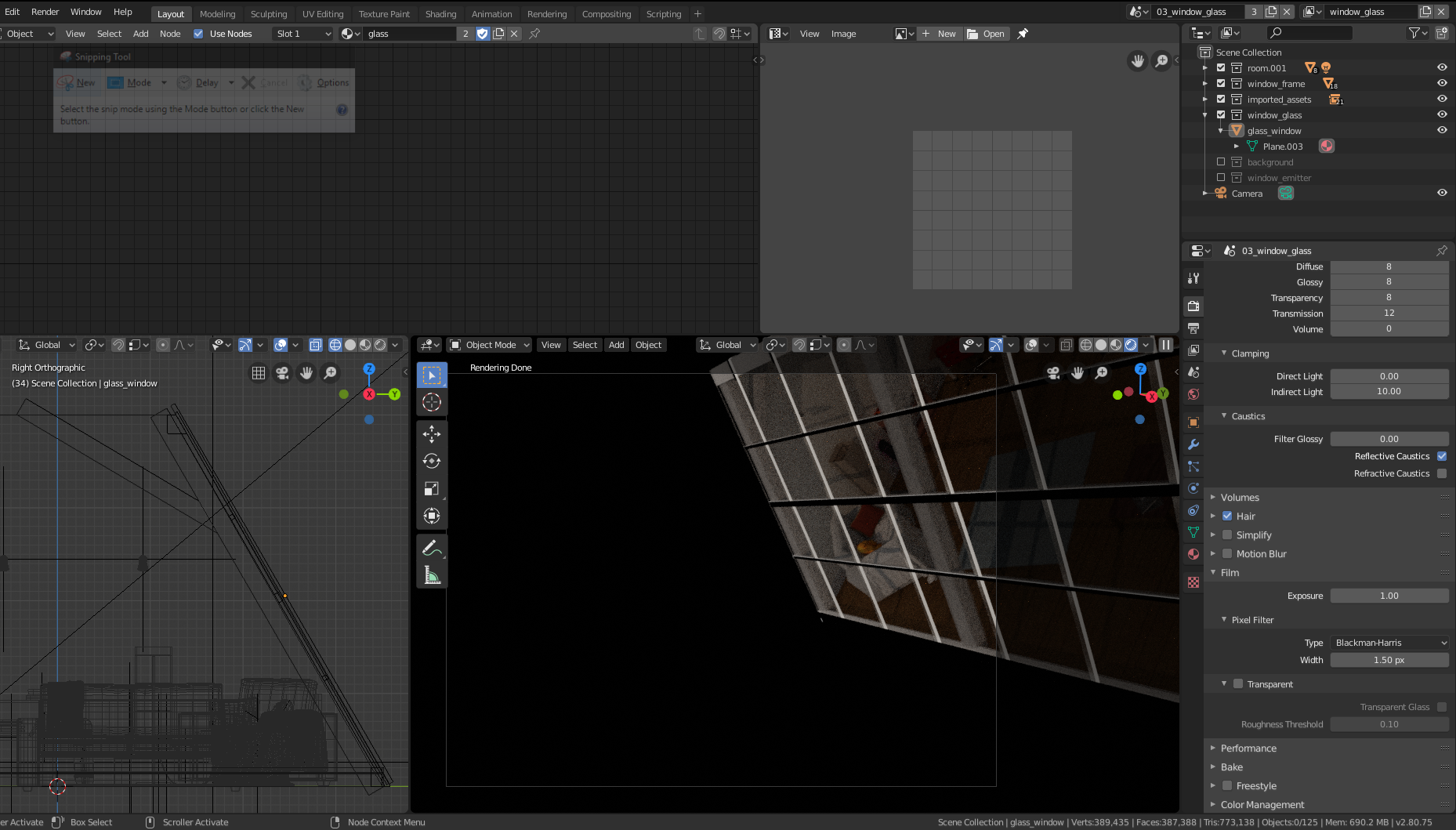 I'm able to get the window rendered right when I render in the viewport, but when I actually ...