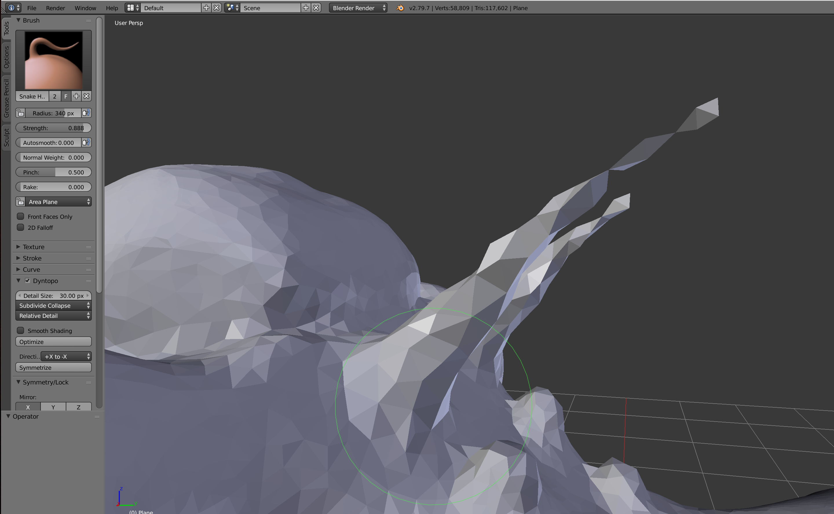 Snake hook brush trouble : Mesh stretching out - CG Cookie