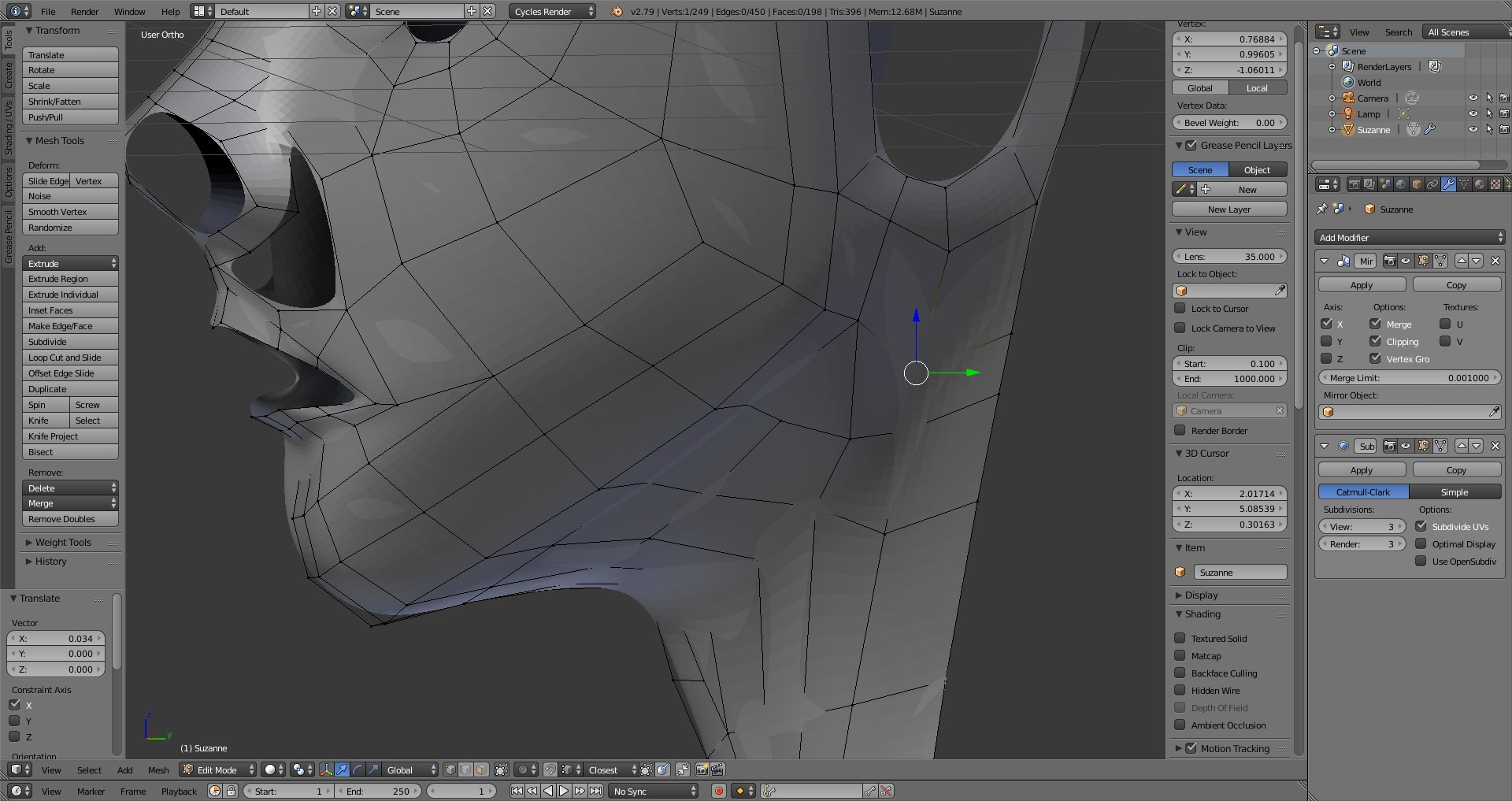 Questions about white spots on model in edit mode, subsurf on with ...
