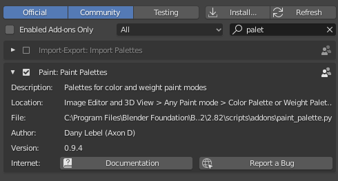Colour pallet not in brush drop downs of header menu bar. - CG Cookie