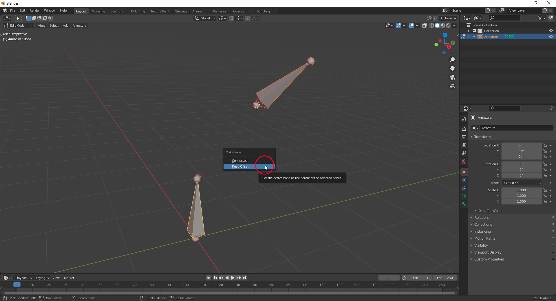 Why cant i use "Keep offset" when parenting bones - CG Cookie