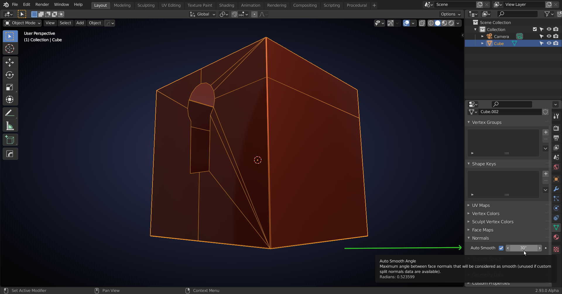 Smoothing the keyhole part shows visible triangular seams - CG Cookie