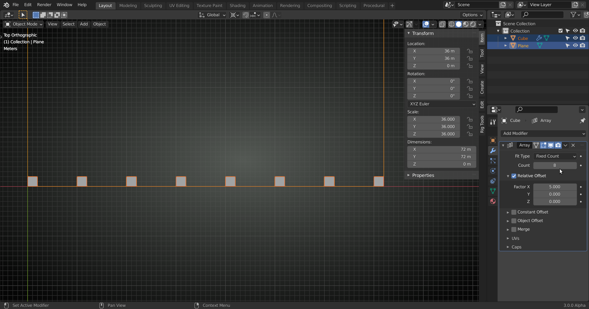 How many squared Columns can be arranged on a squared Parking Level using the "Array Modifier ...