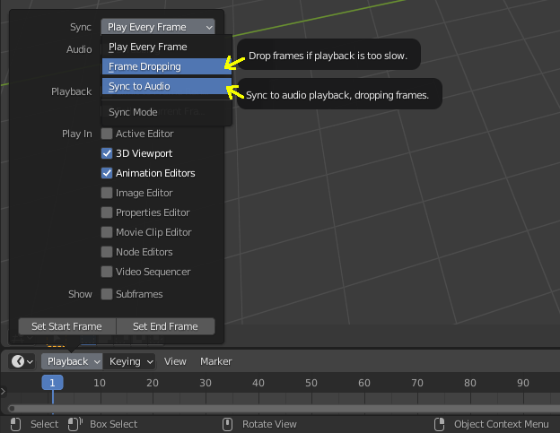 What Difference between "Frame Dropping" and "Sync To Audio"? - CG Cookie