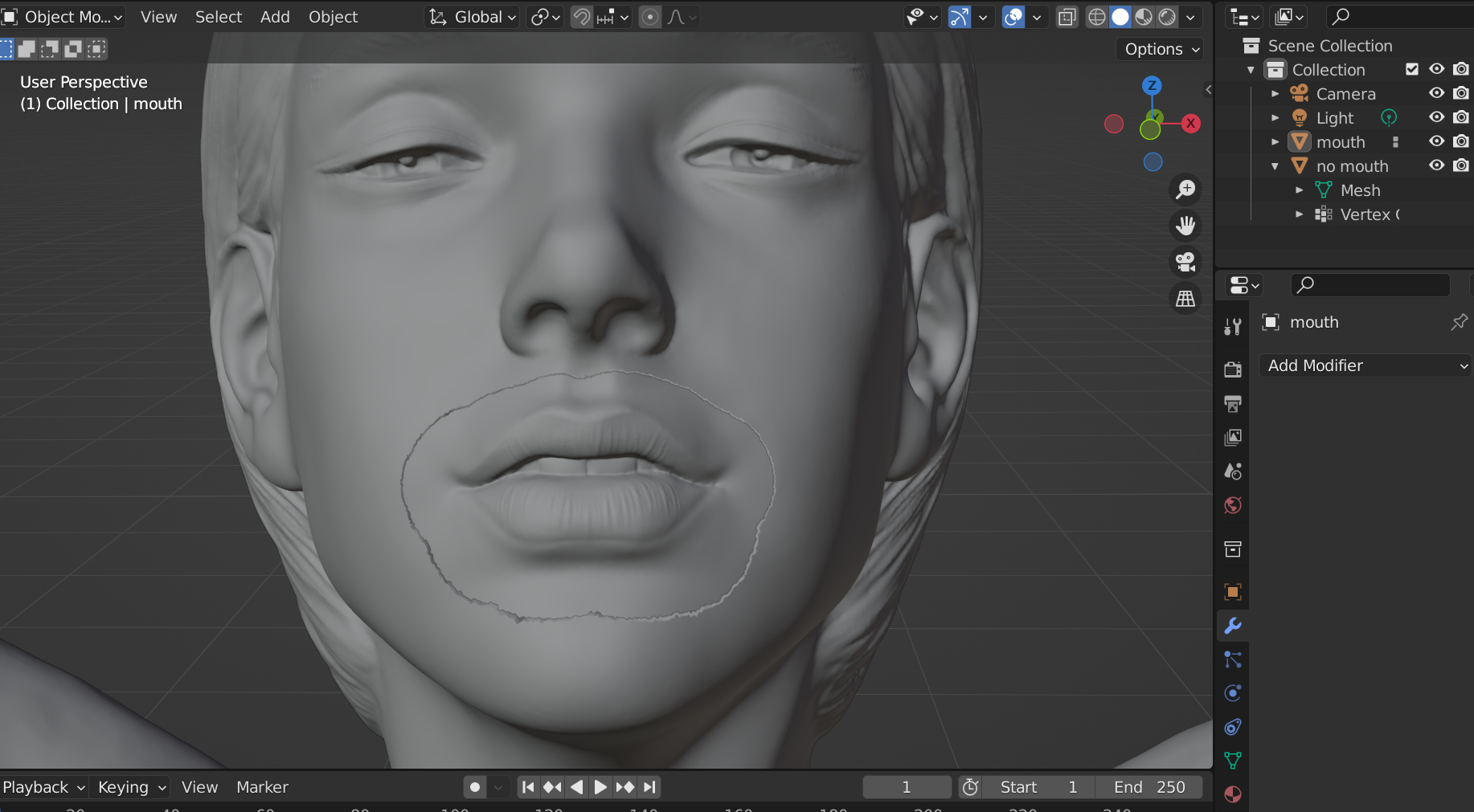 How to connect her mouth mesh and her head mesh into one mesh please? - CG Cookie