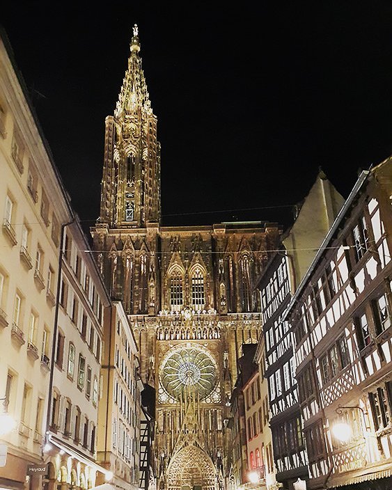 Strasbourg Cathedral Night Urban City Historic Landmark