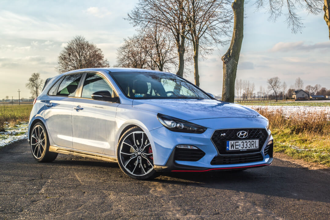 Light Blue Hyundai I30n Hatchback Rural Road