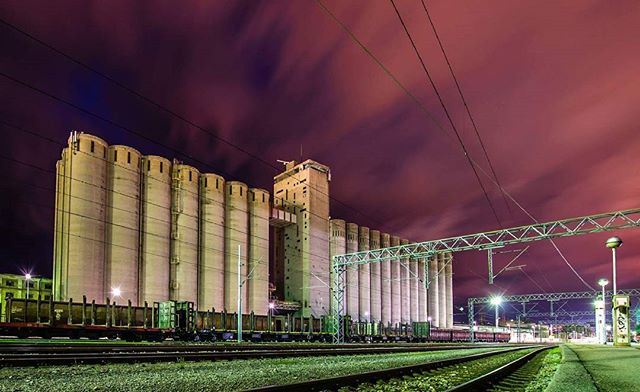 Grain Silos Train Cars Industrial Infrastructure