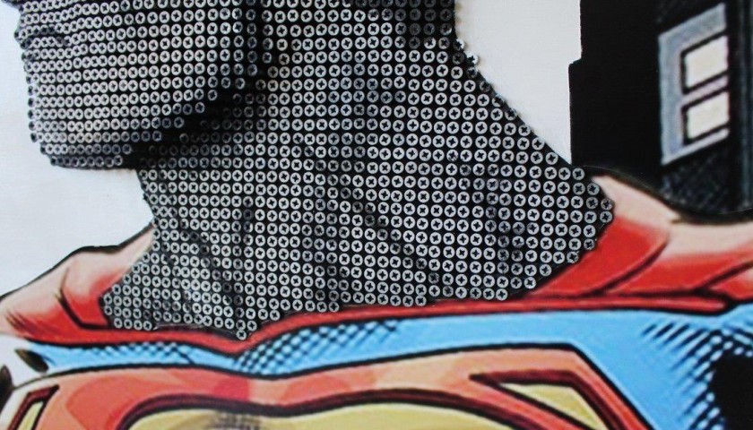 "Superman" - acrylic on 3000 self-tapping screws - Drill Monkeys Art ...
