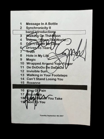 The Police Signed Setlist - CharityStars