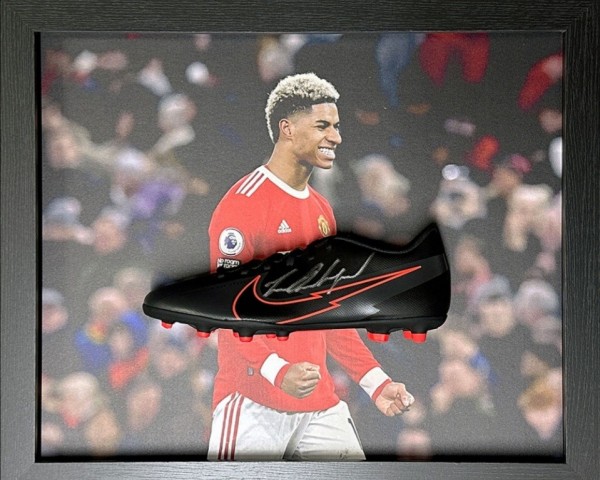 Marcus Rashford's Manchester United Signed and Framed Boot - CharityStars