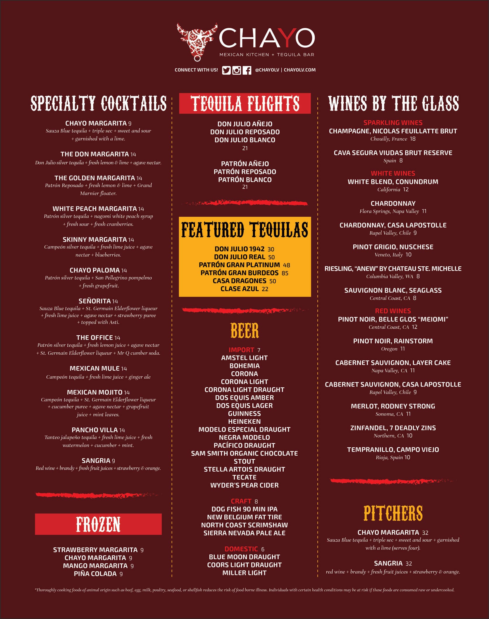 Drink and Tequila Menu | Chayo Mexican Kitchen and Tequila Bar