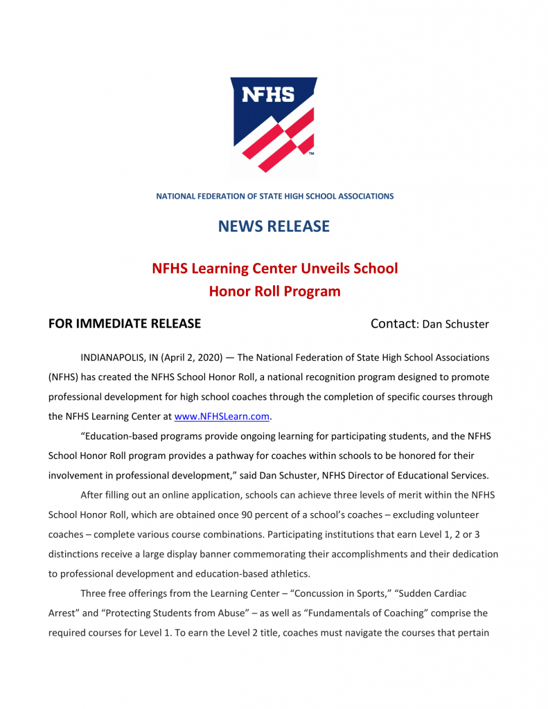 NFHS Learning Center Unveils School Honor Roll Program - CIF Southern ...