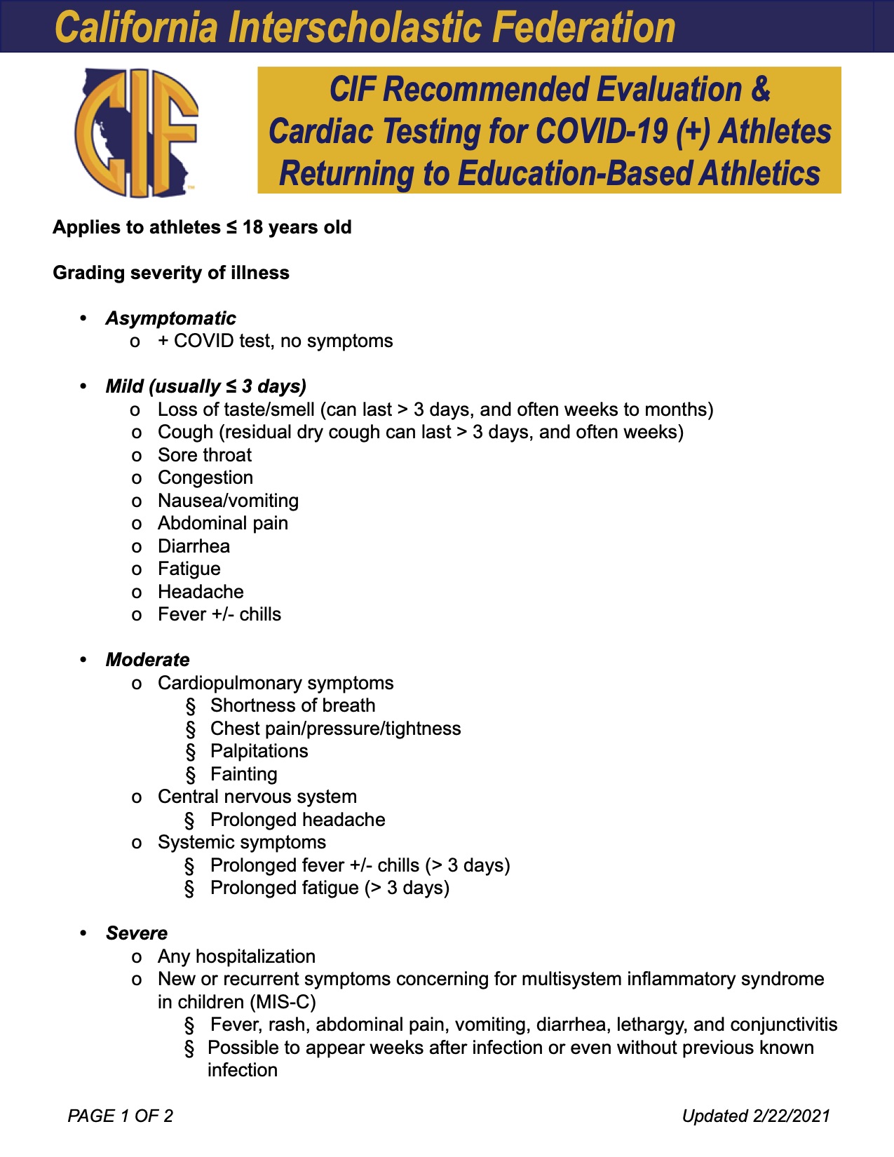 CIF Covid GRTP & Evaluation Documents - CIF Southern Section