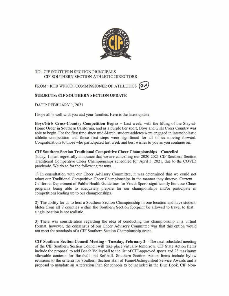CIF Southern Section Update (2.1.21) - CIF Southern Section