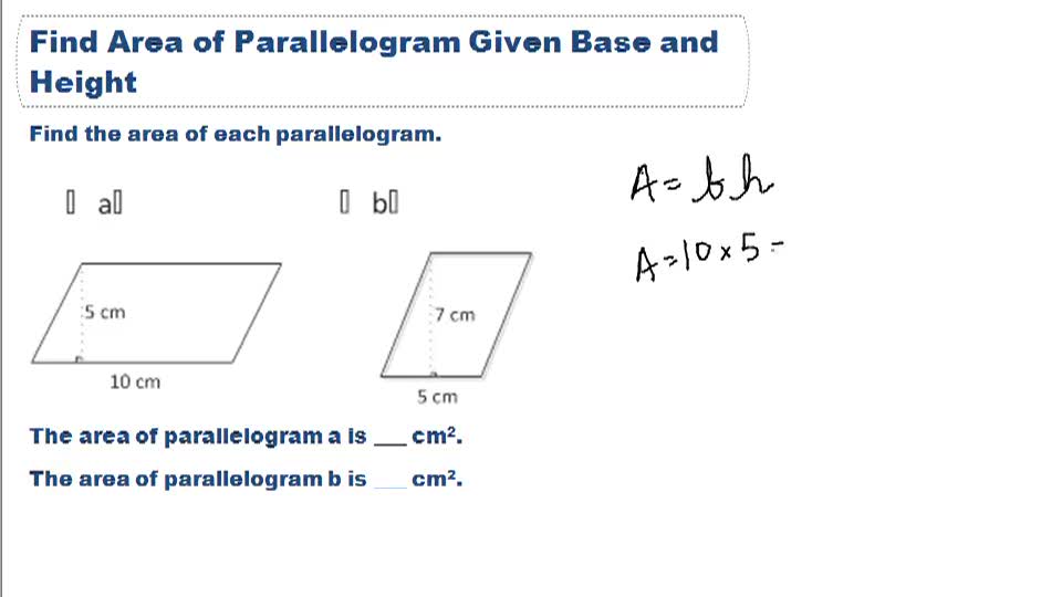 Basic Area of Parallelogram - Example 1 ( Video ) | Geometry | CK-12 ...