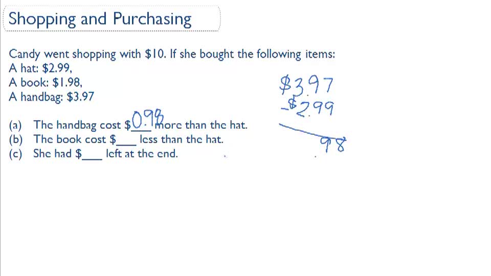 Shopping and Purchasing Operations with Money ( Video ) | Measurement ...