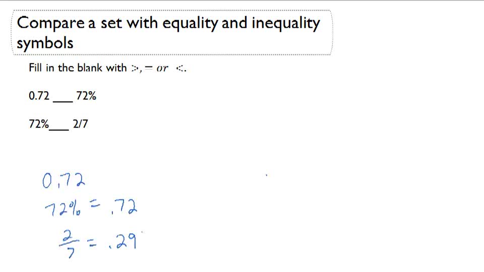 Comparing Percents, Decimals, and Fractions - Example 2 ( Video ...