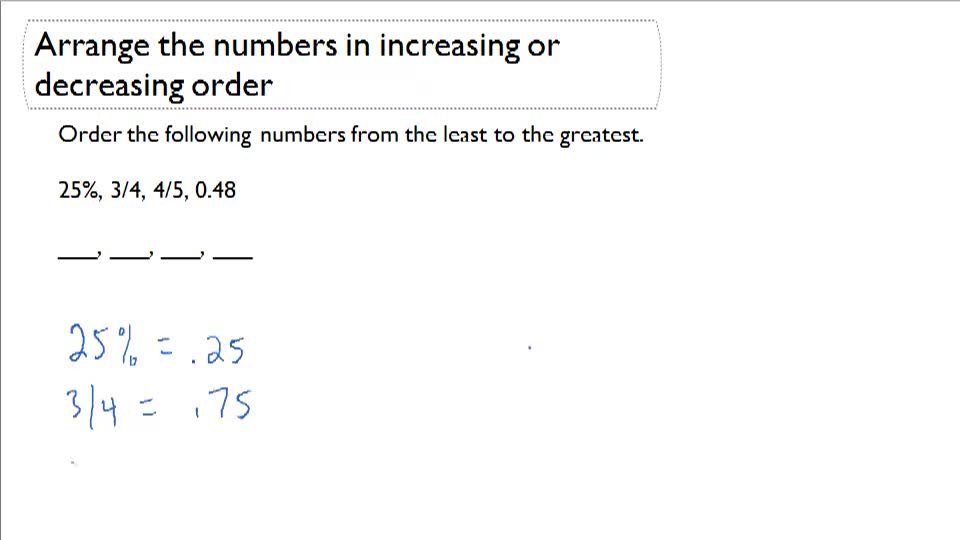 Ordering Percents, Decimals, and Fractions - Example 1 ( Video ...