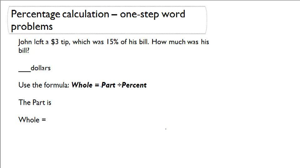 Find the Whole Given the Percents and Parts - Example 6 ( Video ...