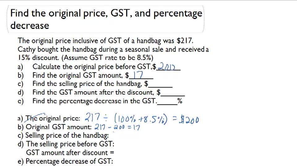 Market Price, Taxes, and GST - Example 5 ( Video ) | Arithmetic | CK-12 ...