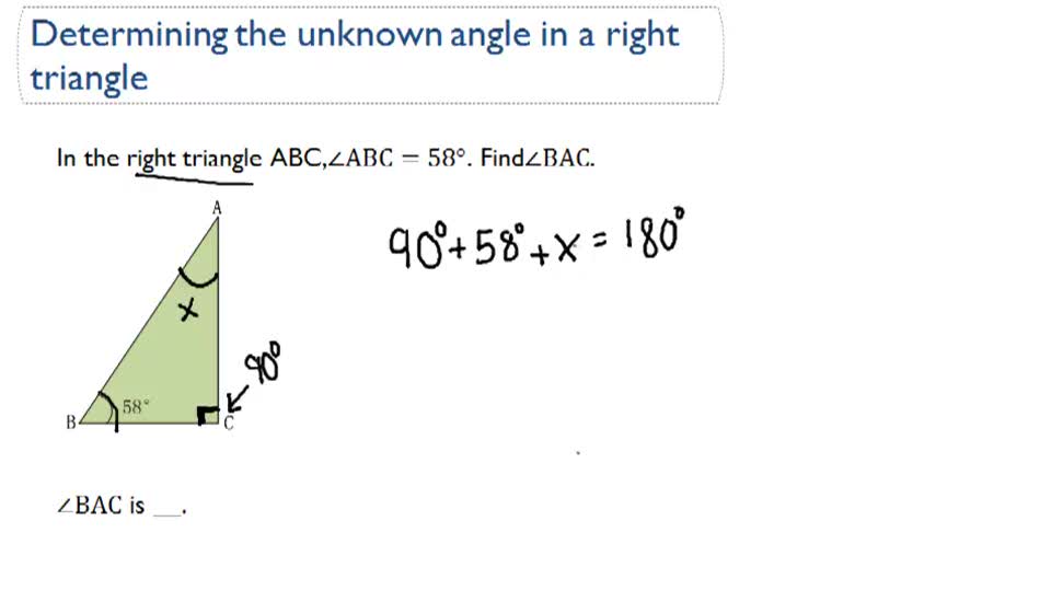 Determining The Unknown Angle In A Right Triangle Video Geometry