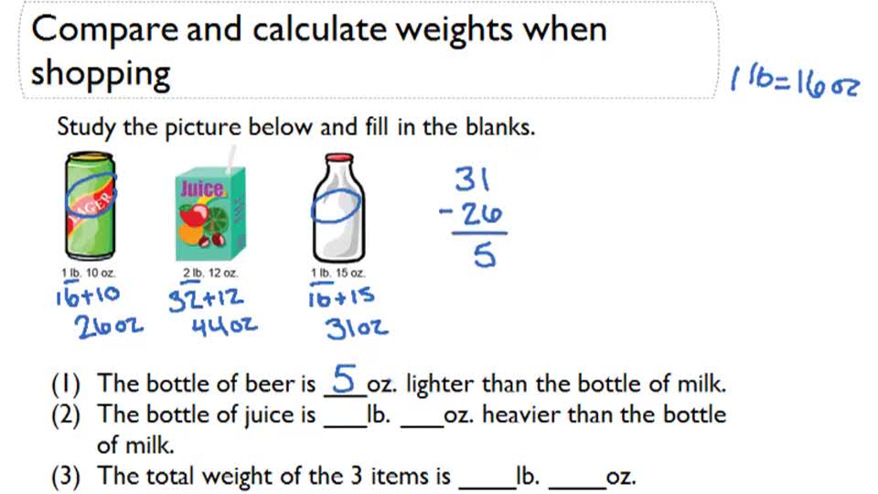 Comparing and Calculating Weights when Shopping (English Units) ( Video ...
