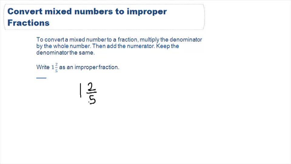 Converting Between Mixed Numbers and Improper Fractions - Example 2 ...