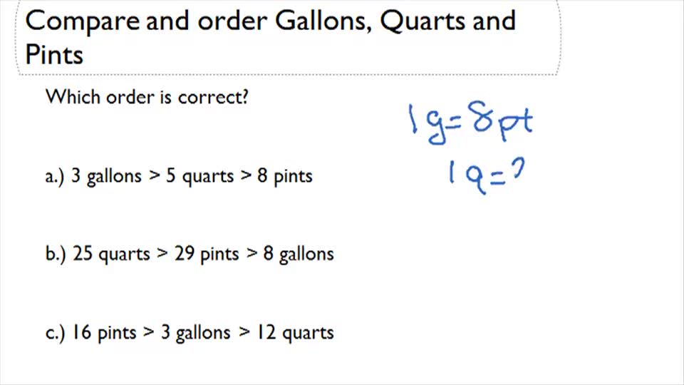 Compare the capacity in Gallons, Pints and Quarts - Example 5 ( Video ...
