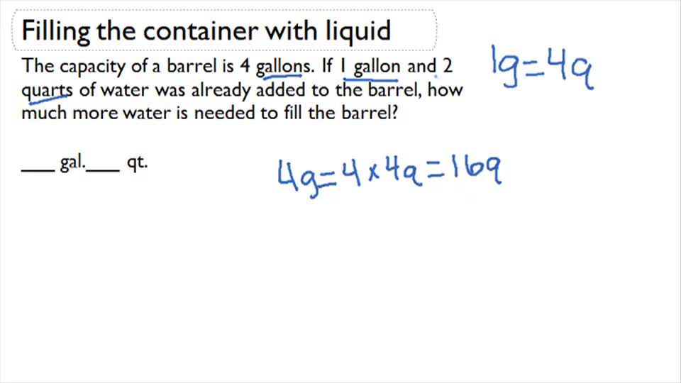 Determining Amount to Fill Containers with Liquid - Word Problems ...