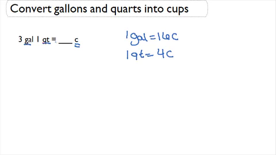 Converting Gallons And Quarts Into Cups Video Measurement CK 12