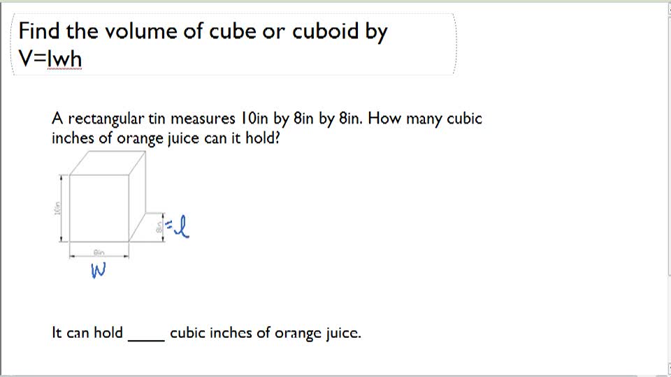 Volume of a Cube or Cuboid using V = lwh - Example 1 ( Video ...