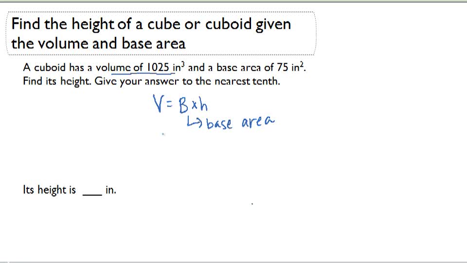Volume of a Cube or Cuboid using V = Bh - Example 3 ( Video ...