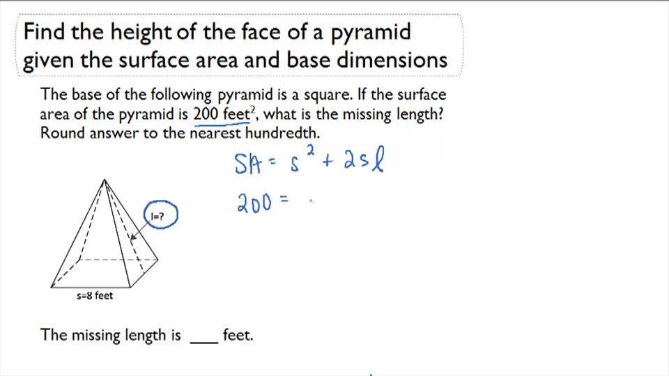 Surface Area of a Pyramid - Example 2 ( Video ) | Geometry | CK-12 ...
