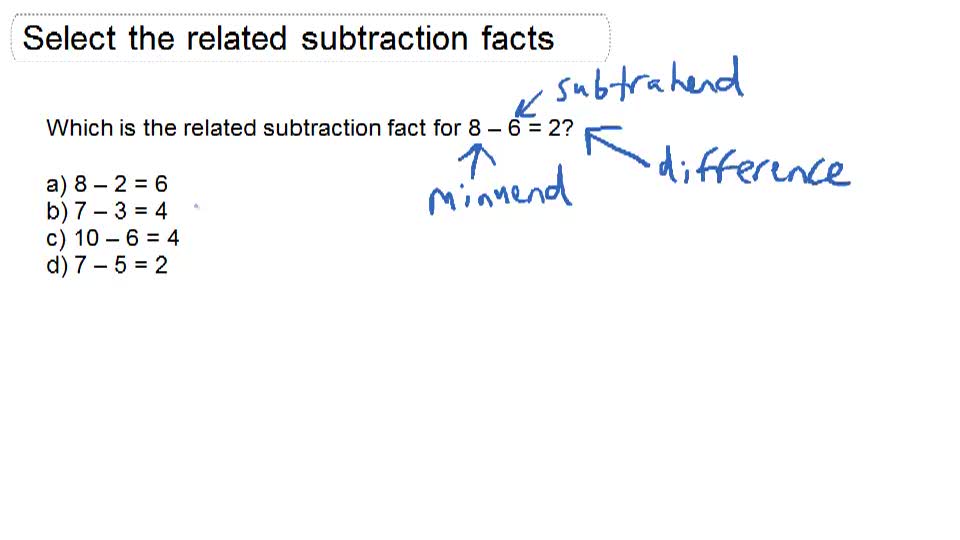 Selecting the Related Subtraction Facts ( Video ) | Arithmetic | CK-12 ...
