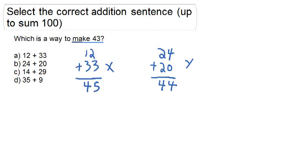 Selecting the Correct Addition Sentence (Sums to 100) ( Video ...