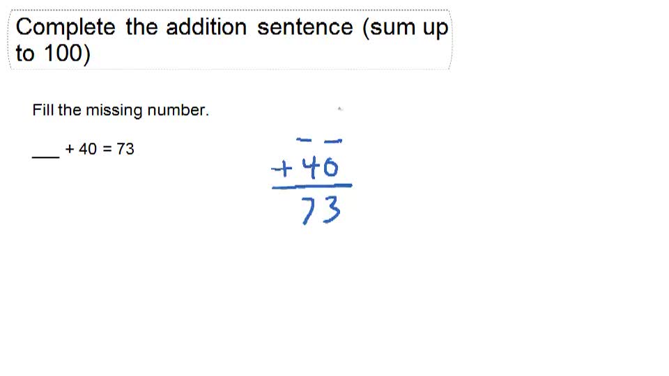 Completing the Addition Sentence (Sums to 100) ( Video ) | Arithmetic ...